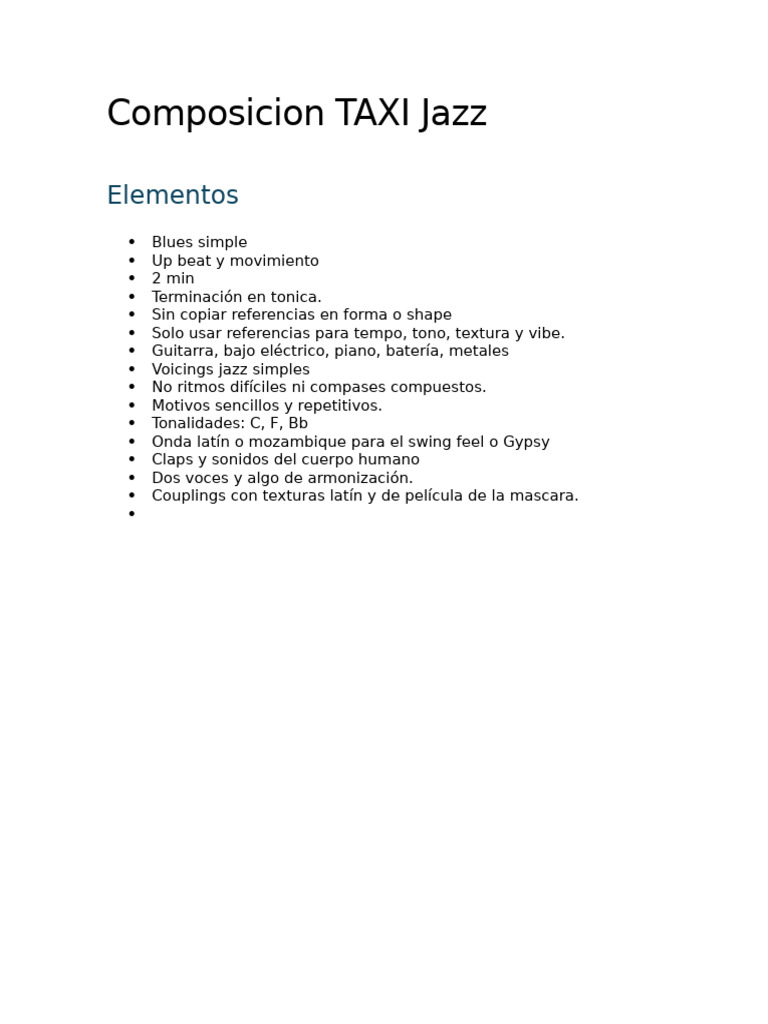 Composicion TAXI Jazz | PDF