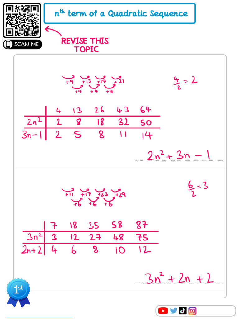 Quadratic NTH Term Edexcel SOLUTIONS | PDF