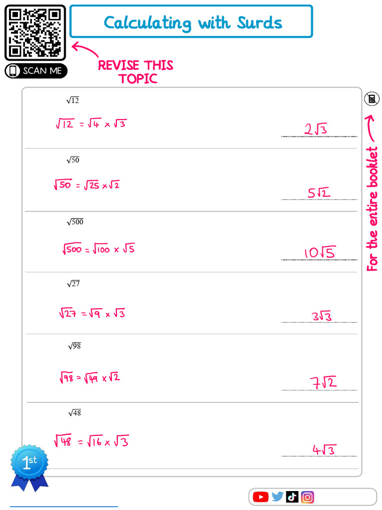 Calculating With Surds Edexcel Solutions | PDF