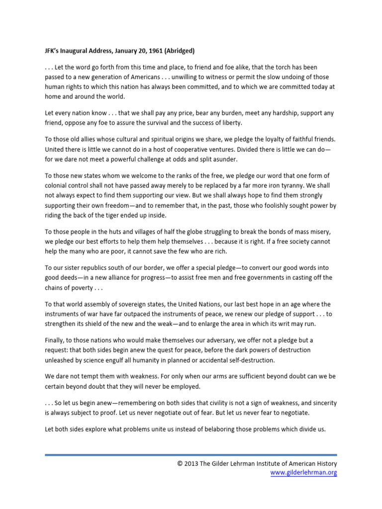 JFK Inaugural Address Summary | PDF