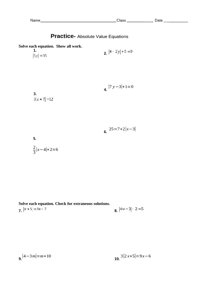2.2A Practice Solving Abs. Value Equations | PDF