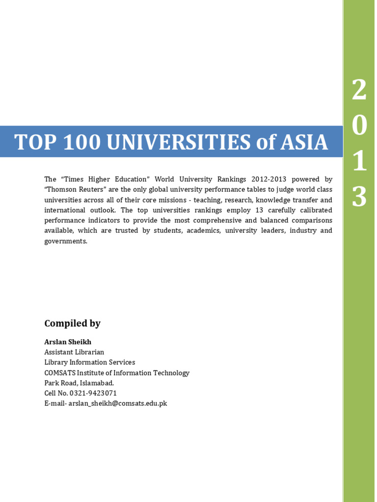 Top 100 Universities in Asia 2012-2013 | PDF | Statistics Of Education ...