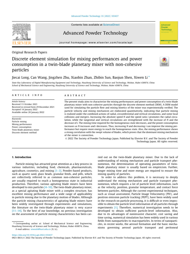 Discrete Element Simulation For Mixing Performances and Power | PDF ...
