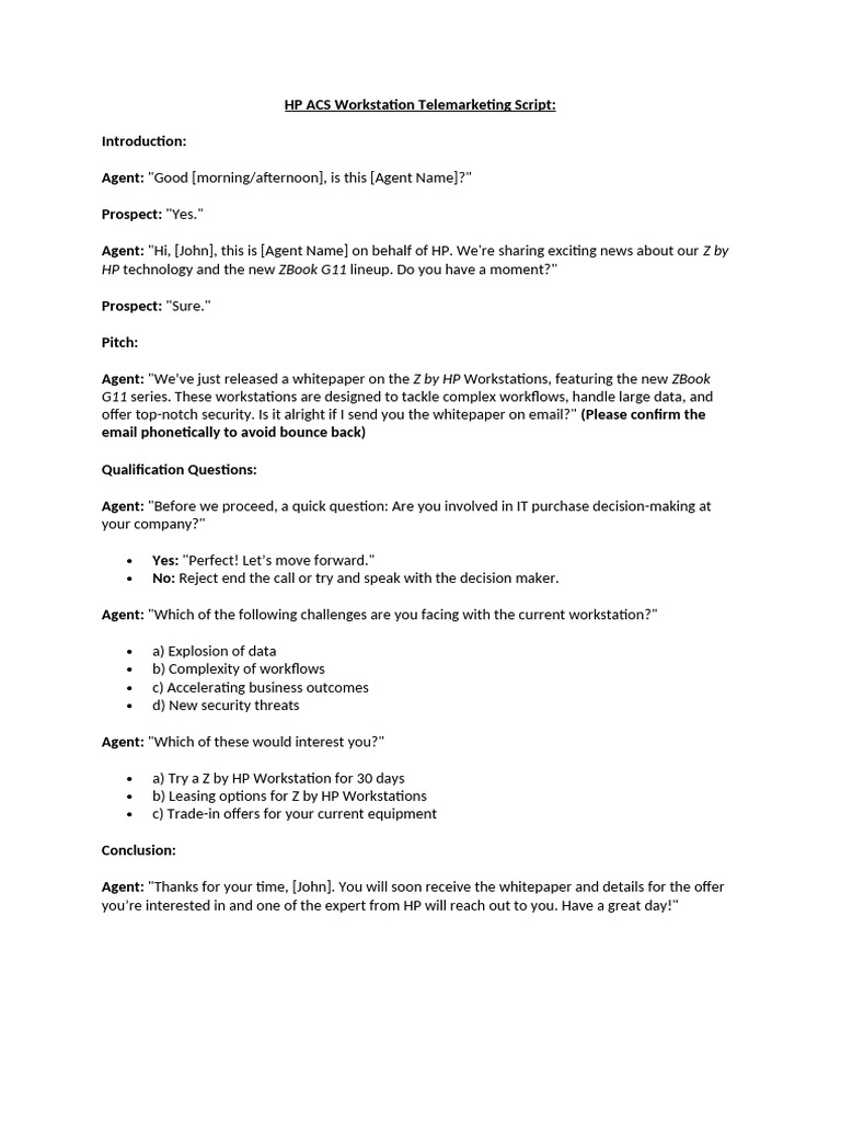 Workstation Telemarketing Script | PDF