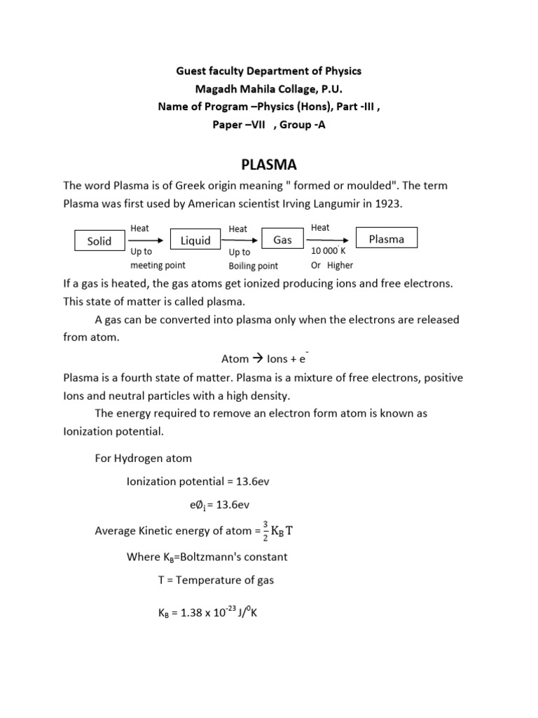 Introduction-of-plasma | PDF | Plasma (Physics) | Atoms