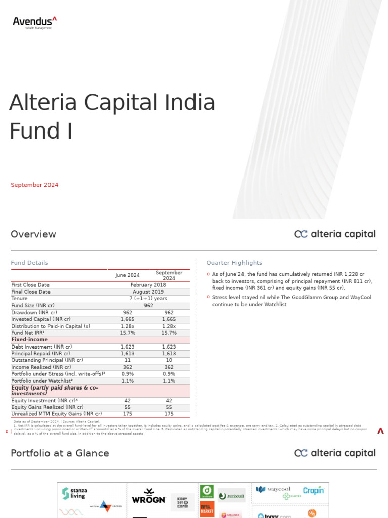 Alteria I - Fund Update - September 2024 | PDF | Investing | Risk