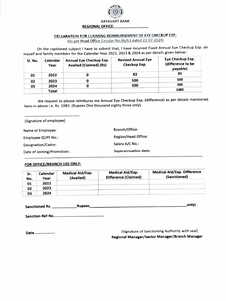 Eye Checkup Expense Reimbursement Claim | PDF
