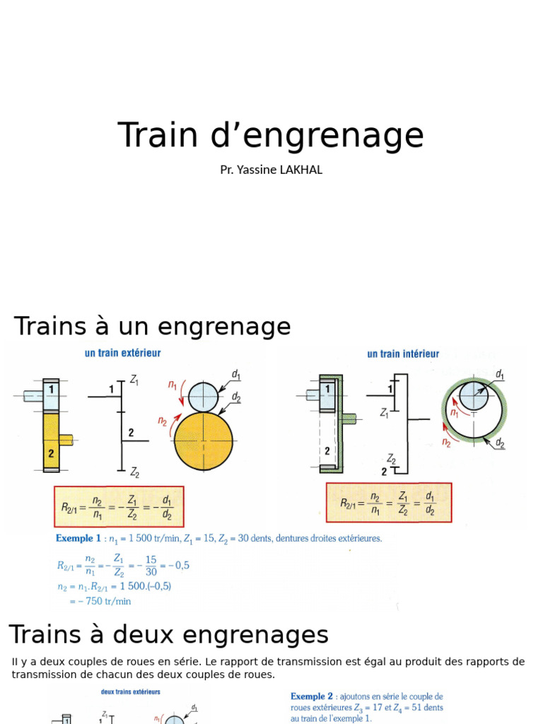 Fonctionnement des trains d'engrenage | PDF | Engrenage | Cinématique