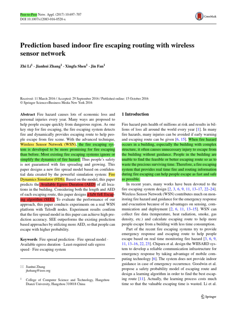 Prediction Based Indoor Fire Escaping Routing With Wireless | PDF | Wireless Sensor Network ...