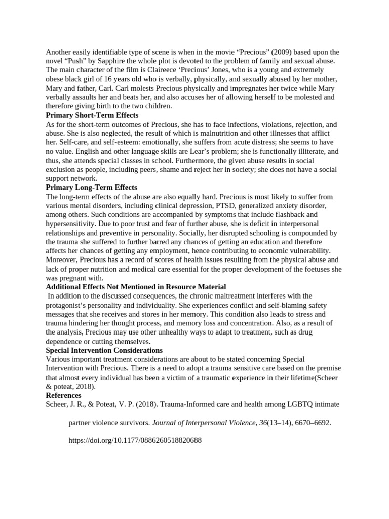 Effects of Abuse in "Precious" | PDF | Psychological Trauma | Sexual Abuse
