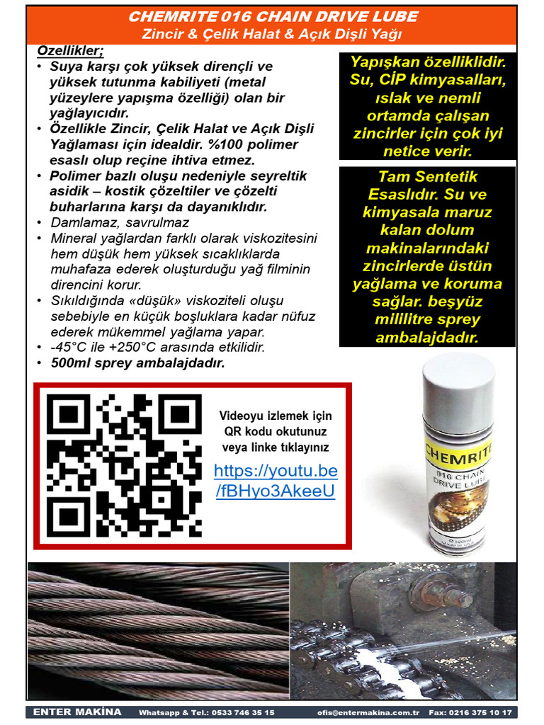 Chemrite 016 Chain Drive Lube Zincir-Çelik Halat-Açık Dişli Yağı | PDF