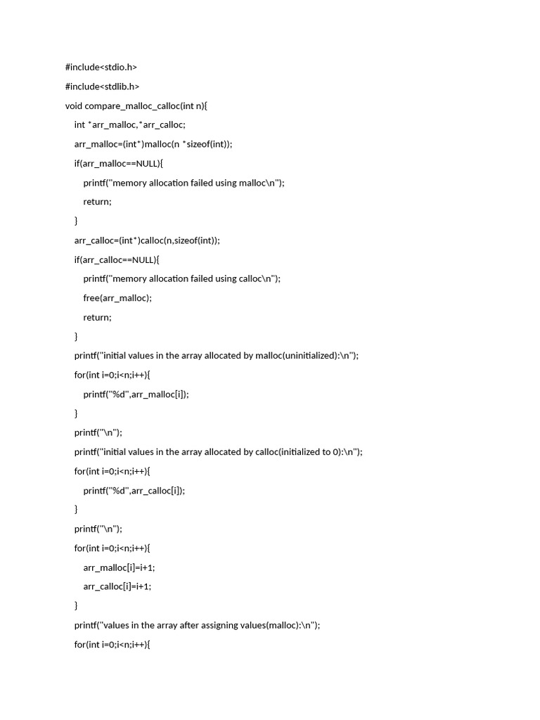 Malloc vs Calloc Memory Allocation | PDF