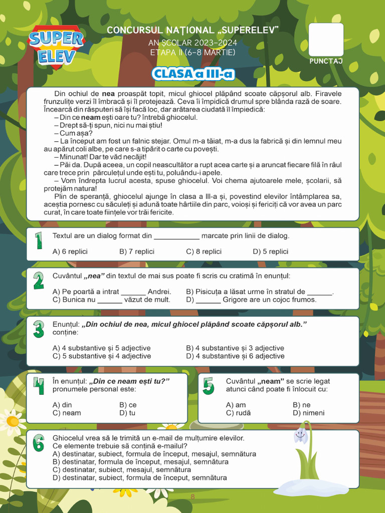 SUPER-ELEV 2023-2024, Etapa II, Clasa 3 | PDF