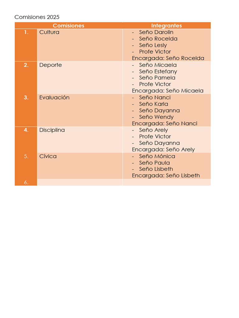 Comisiones 2025 y sus Integrantes | PDF