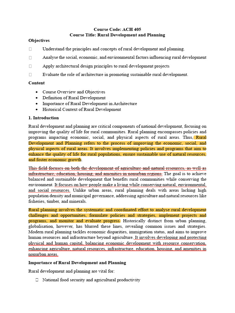 Rural Development & Planning Course | PDF | Sustainability | Agriculture