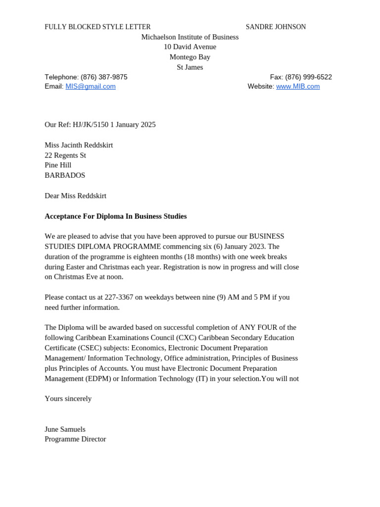 Fully Blocked Style Letter Sba Edpm | PDF