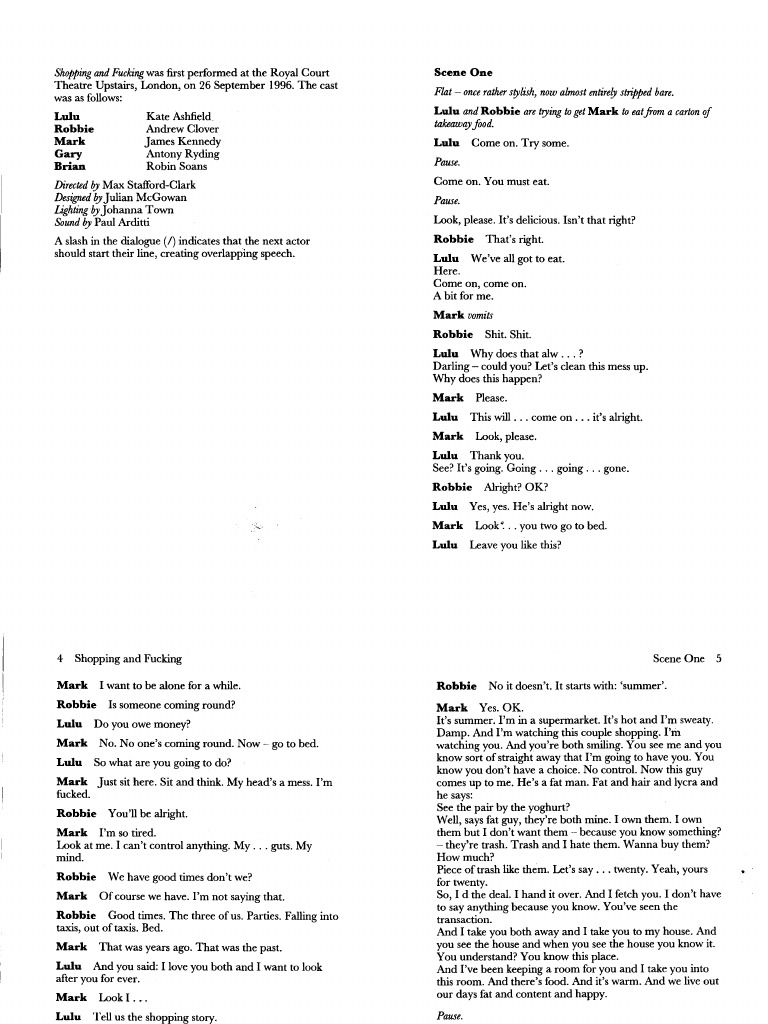 (Theatre, Drama, Acting) Mark Ravenhill - Shopping and Fucking (1996 ...