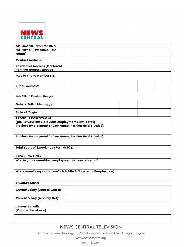 News Central Media Pre-Interview Form | PDF