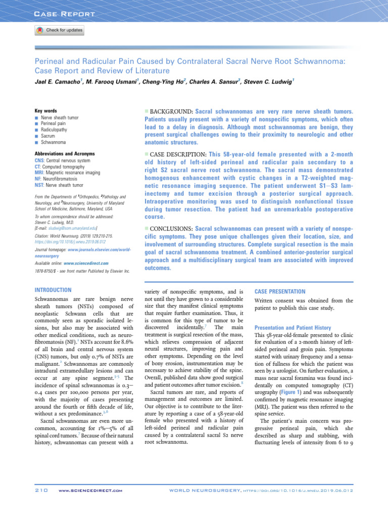 Sacral Schwannoma: Case of Perineal Pain | PDF | Surgery | Magnetic ...