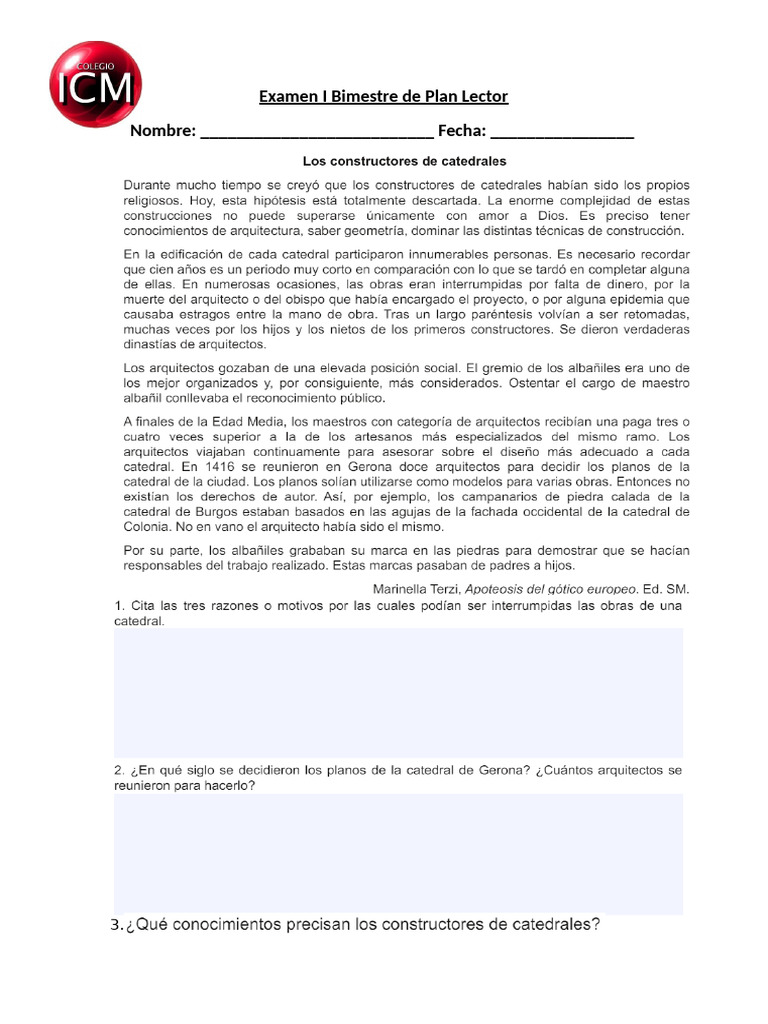 Examen de Plan Lector Bimestral | PDF
