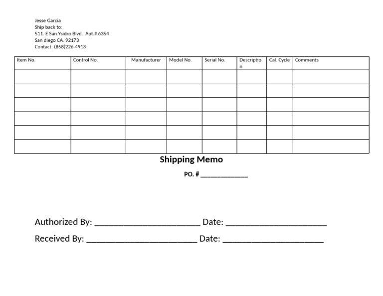 Shipping Memo for Jesse Garcia | PDF