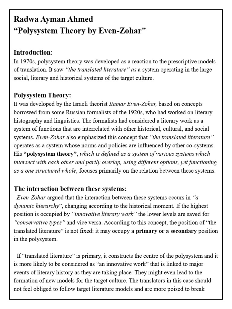 Polysystem by Even-Zohar | PDF | Translations | Human Communication