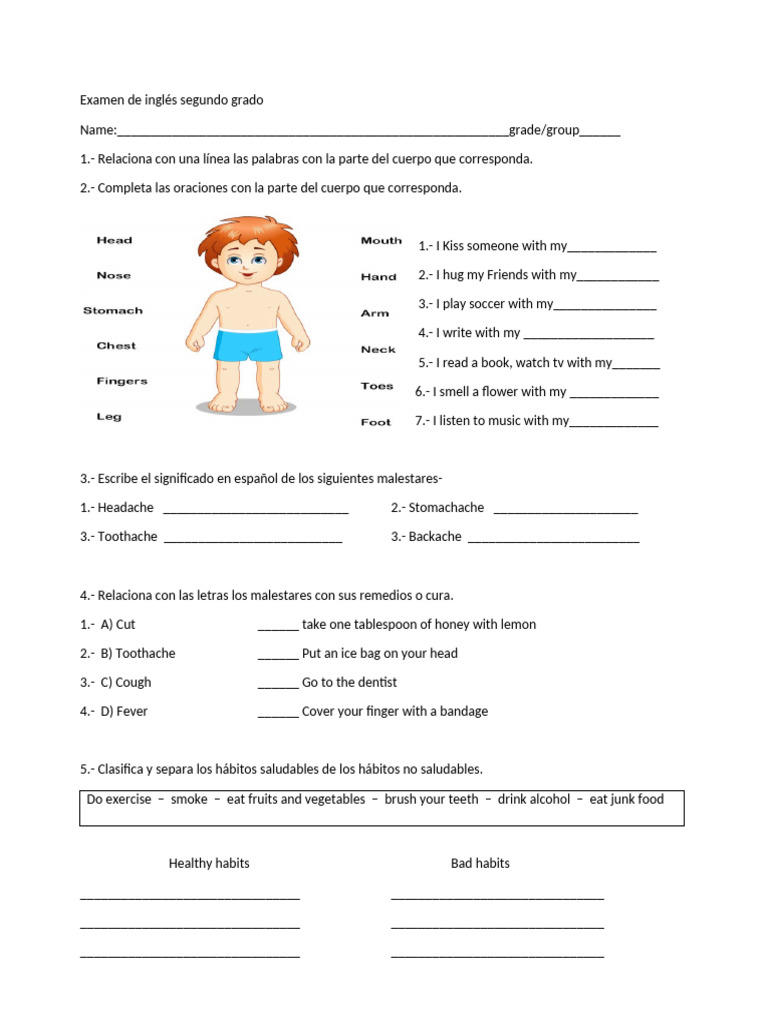 Examen de Inglés Segundo Grado | PDF