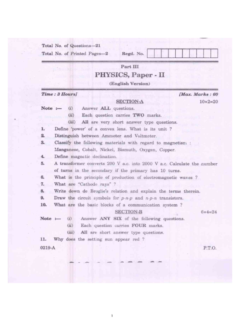 Physics 2nd Year Grand Test Question Paper | PDF