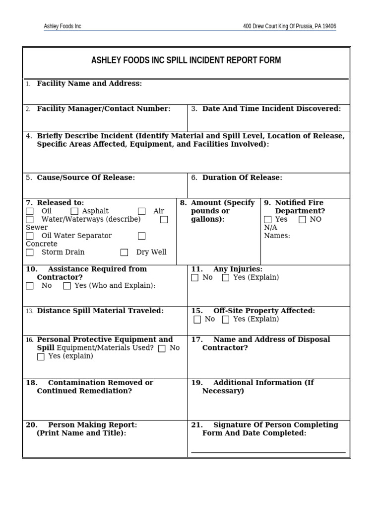 Spill Incident Report Form | PDF