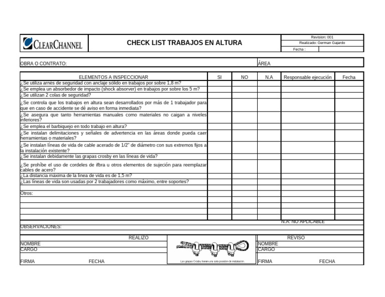 Checklist de Seguridad en Trabajos en Altura | PDF