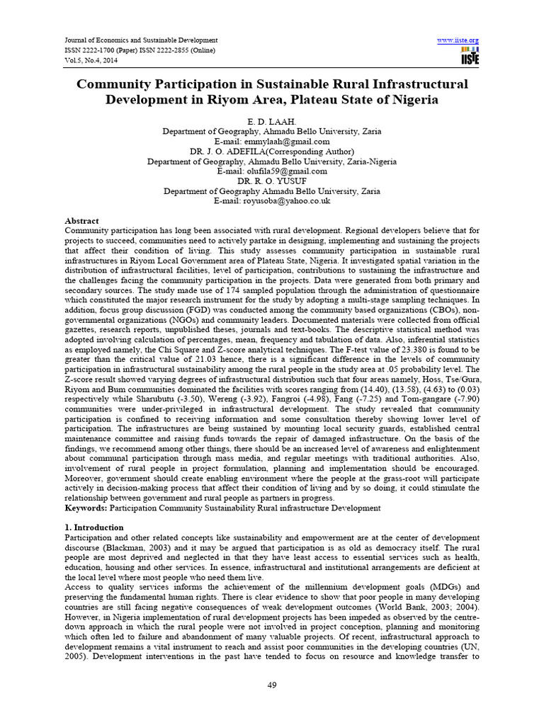 Community Involvement in Rural Infrastructure | PDF | Sustainability ...