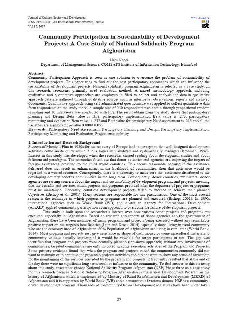 Community Participation in Afghan Development | PDF | Qualitative ...