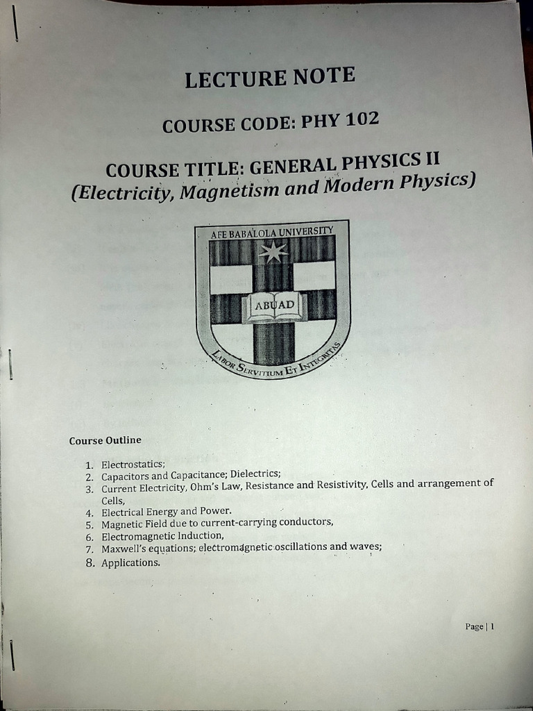 PHY 102 & 104 Course Outline | PDF