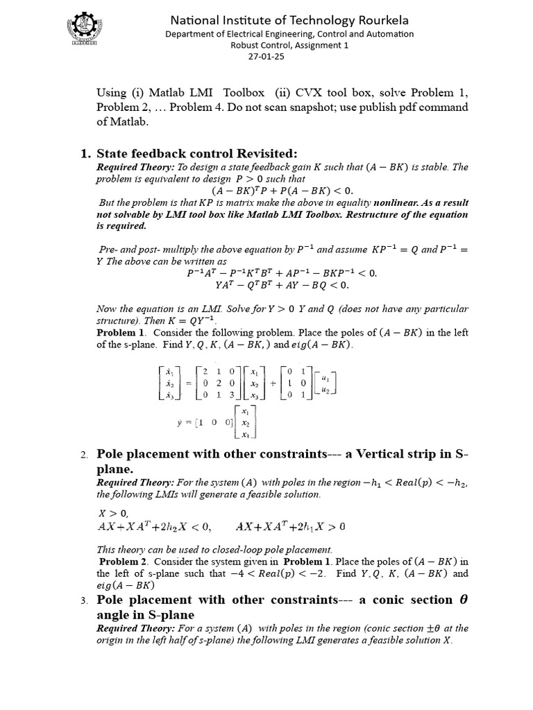 Assighment2(robust Control)25 | PDF | Applied Mathematics | Control Theory