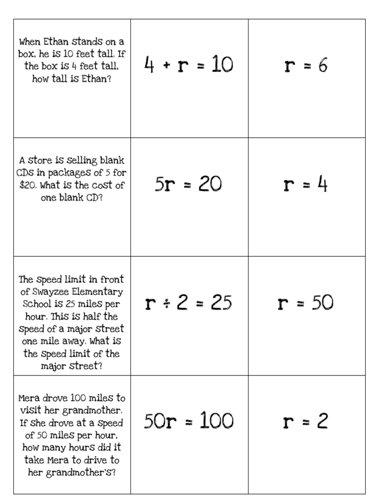WritingandSolvingOnestepEquationsfromWordProblemsMatching 1 | PDF
