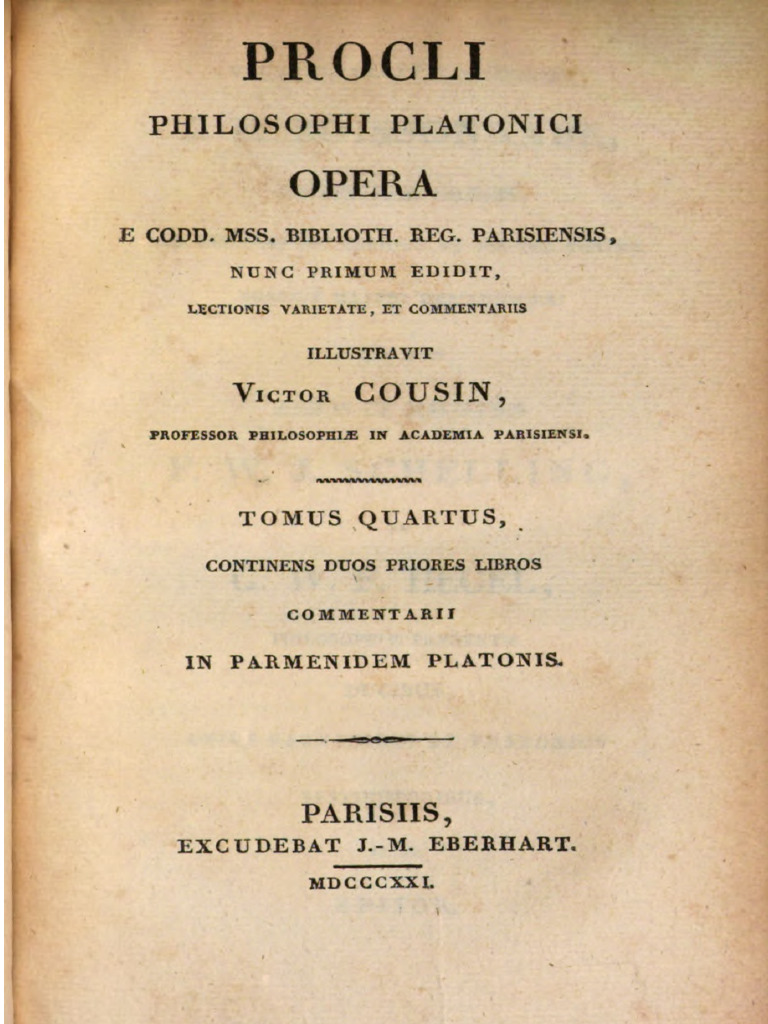 Cousin - Proclii Philosophi Platonici Opera, (Gr-Lat), V.4, 1821 | PDF