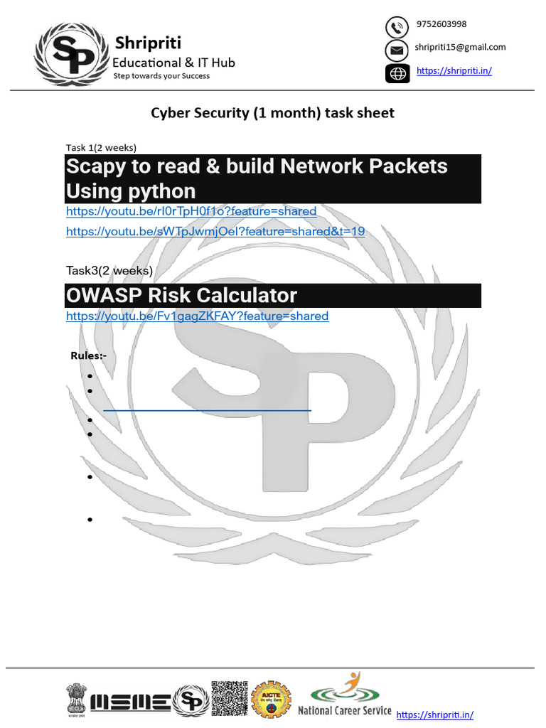 Cyber - Security 1 Month Tasksheet | PDF