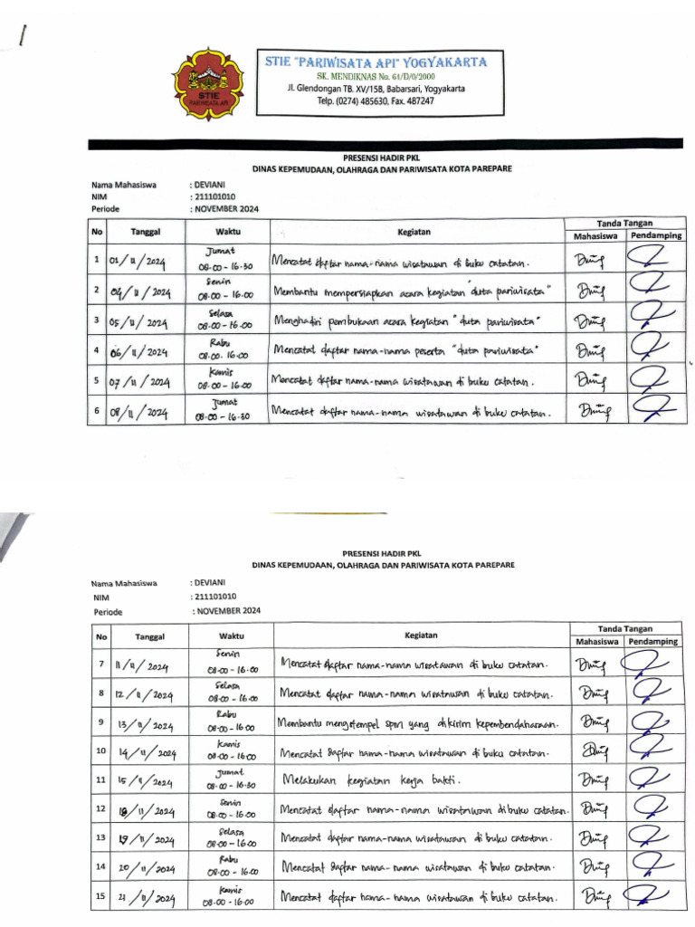 Log Book November | PDF