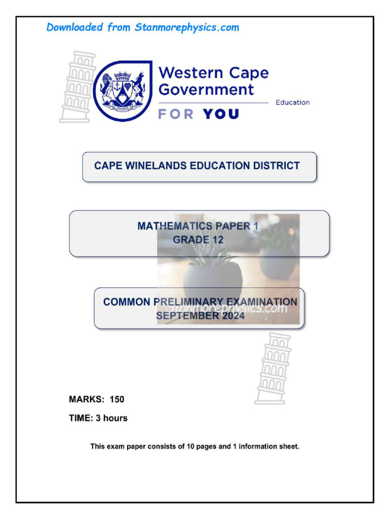 WC Maths Grade 12 September 2024 P1 and Memo | PDF
