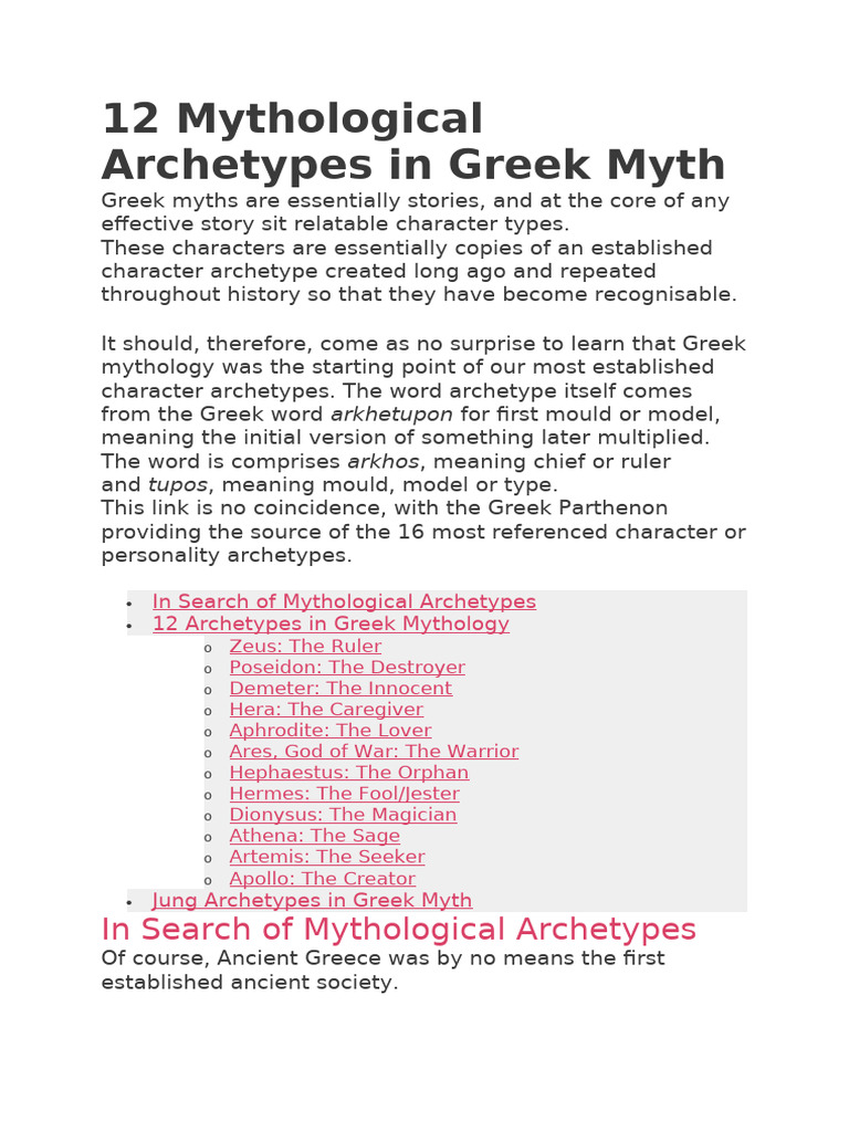 12 Archetypes in Greek Mythology | PDF | Greek Mythology | Twelve Olympians
