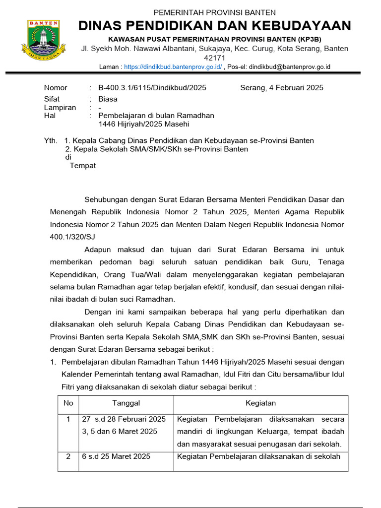 Surat Edaran Pembelajaran Di Bulan Ramadhan | PDF