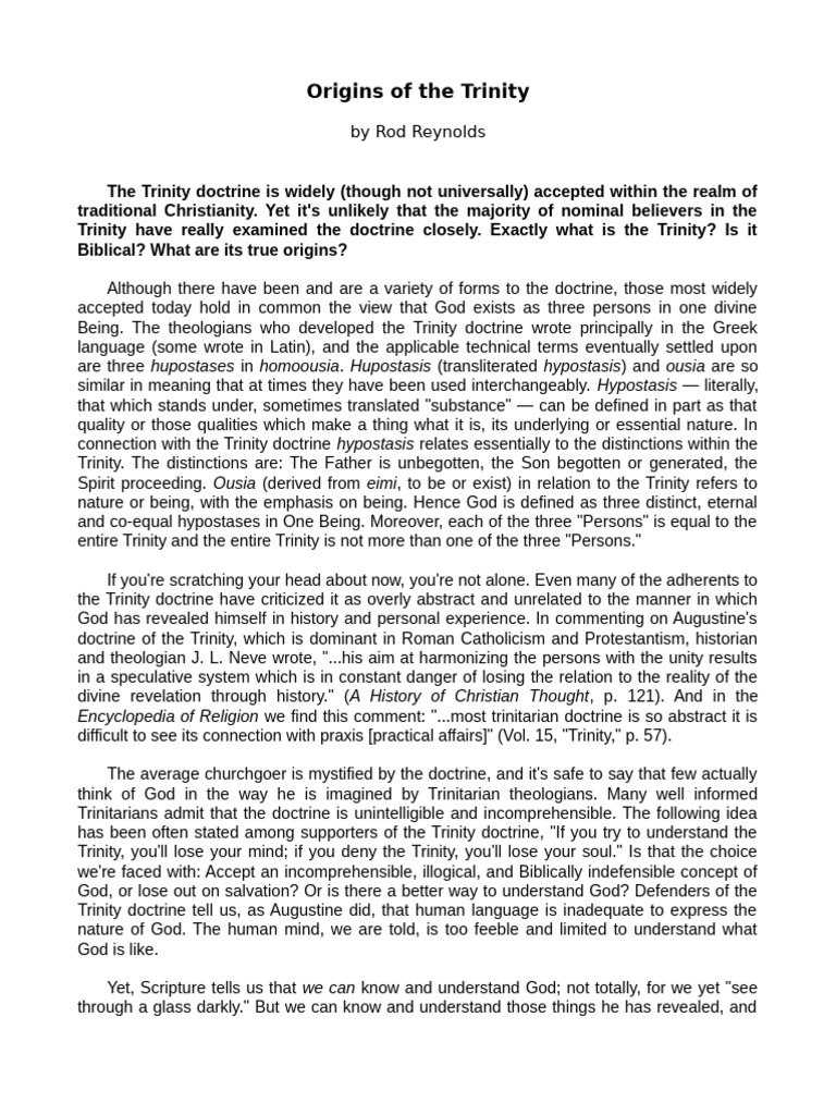 Origins of the Trinity | PDF | Trinity | Neoplatonism