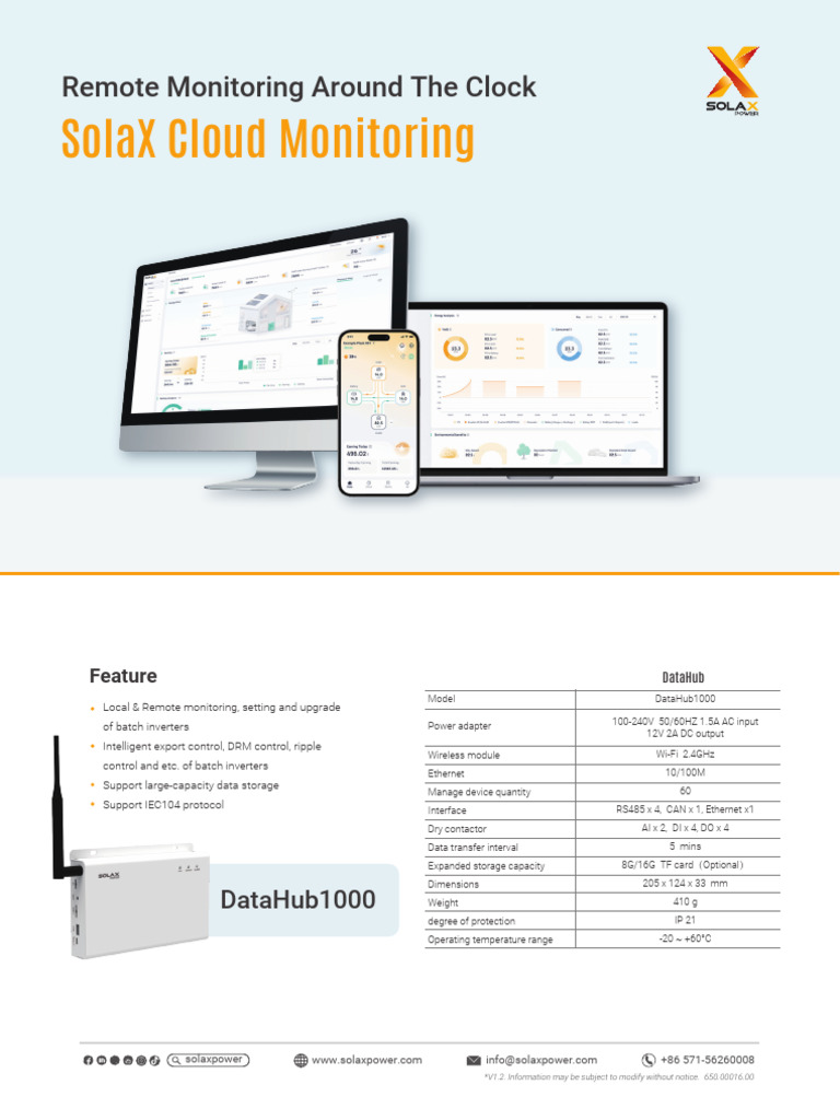 SolaX DataHub1000+Pocket WiFi V3.0-P+WiFi+LAN+WiFi+4GM-Datasheet-EN-V1.2 | PDF | Wi Fi | Power ...