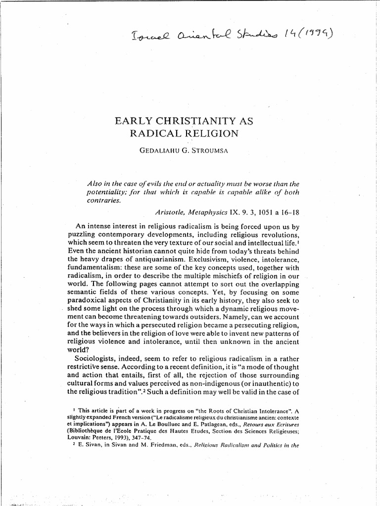 Stroumsa Early Christianity As Radical Religion | PDF