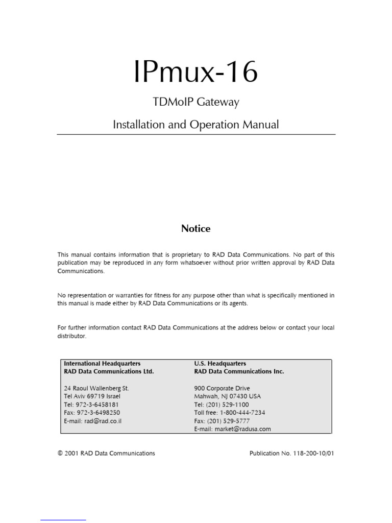 IPmux-16 Manual 2001 | PDF | Computer Network | Network Switch