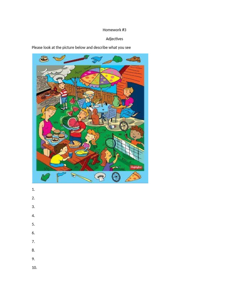 Adjectives Homework #1 | PDF