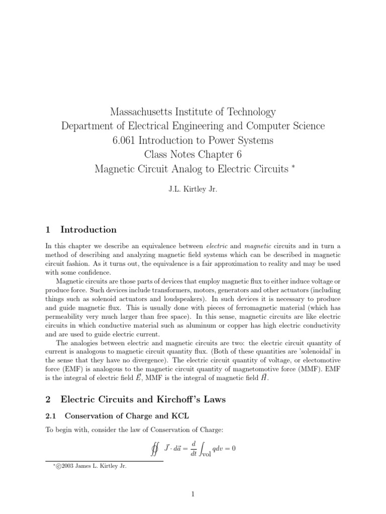 6.061 Class Notes, Chapter 6 - Magnetic Circuit Analog To Electric ...