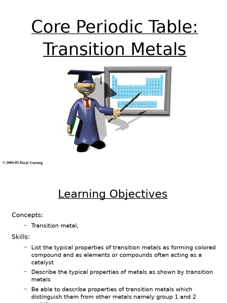 Core The Periodic Table IV Transition Metals | PDF | Transition Metals | Metals