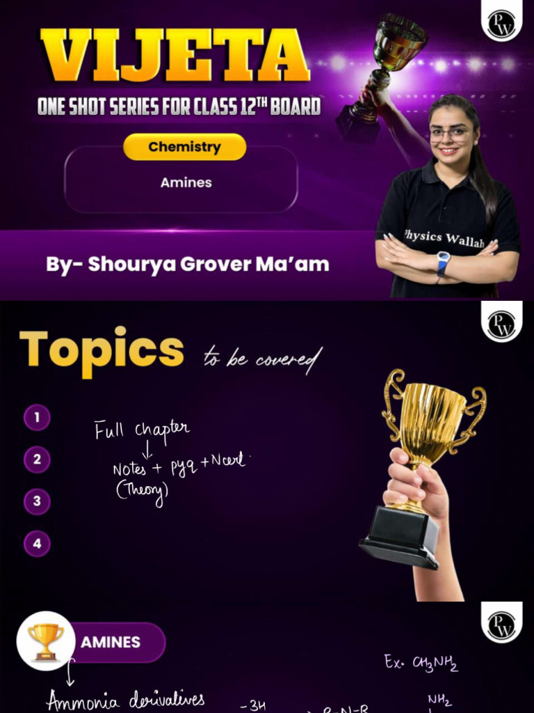 Lec Amines Chemistry Vijeta One Shot Series 12th Shourya Grover | PDF