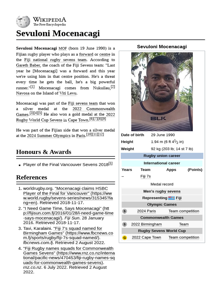 Sevuloni Mocenacagi | PDF | Fiji | Rugby Union